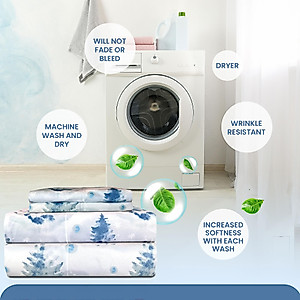 Thermee Micro Flannel California King-Size Sheet Set, Machine Wash-Dry, No Pilling, 18" Deep Pocket, 2 King Pillowcases, Blue Spruce