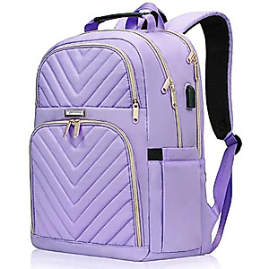 Kuosdaz Laptop Backpack for Women, School Backpack for Teens, 15.6 Inch Large Fashion College Bookbag for Girls with USB Charging Port, Women Work Travel Back Pack Purse Casual Daypacks, Purple