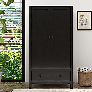 Panana 2 Door Wardrobe, Armoire with Drawer for Bedroom (Black)