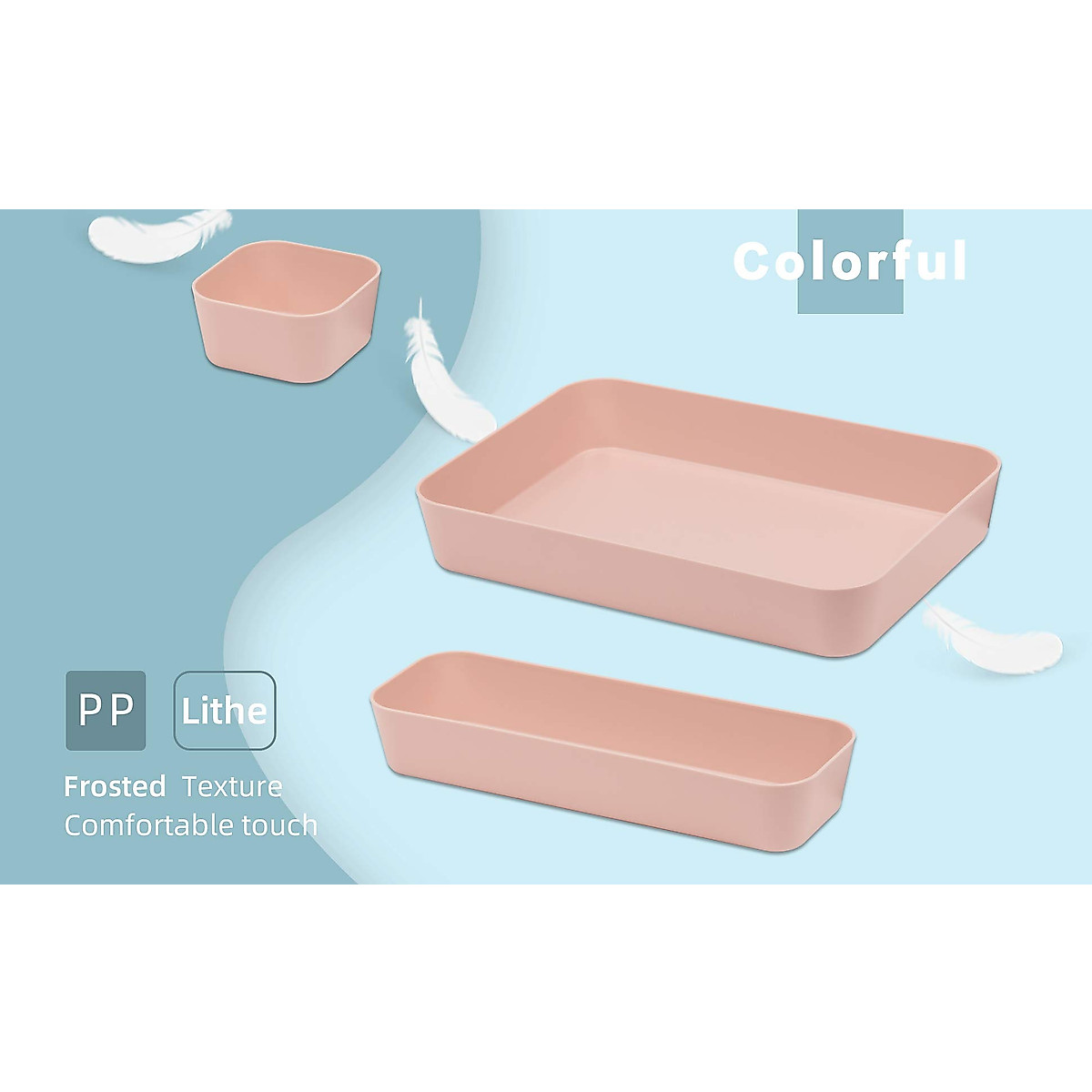 Backerysupply Set Of 12 Pink Color Plastic Desk Drawer Organizers For Makeup Bathroom Office Kitchen Vanity Drawer Storage Box Container