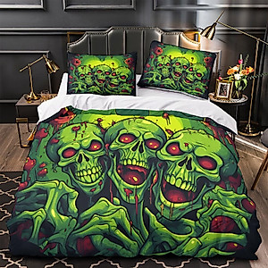 UPIKIT Zombie Halloween Quilt Cover for Teens and Adults Comforter Covers Duvet Cover 3D Print Horror Theme with Pillow Cases Bedding Set Soft Microfiber with Zipper Closure 3 Pieces Full（203x228cm）
