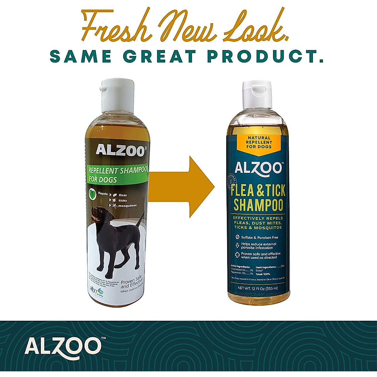 ALZOO Flea and Tick Repellent Shampoo for Dogs, Effectively Repels Fleas, Ticks & Mosquitos, 100% Plant-Based Active Ingredients, Sulfate & Paraben-Free, 12 Fl. Oz.
