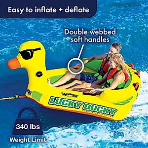 WOW Sports – Lucky Ducky Towable Deck Tube for Boating – 1-2 Person 340 lbs Capacity – Inflatable Boat Tube for Water Sports – Youth & Adults