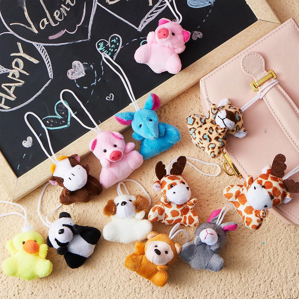 JOYIN 28 Pack Valentines Day Gifts Cards for Kids with Animal Plush Toy Key Chain Stress Relief Fidget Toy for Valentine's Classroom Exchange Cards and Valentines Party Favor