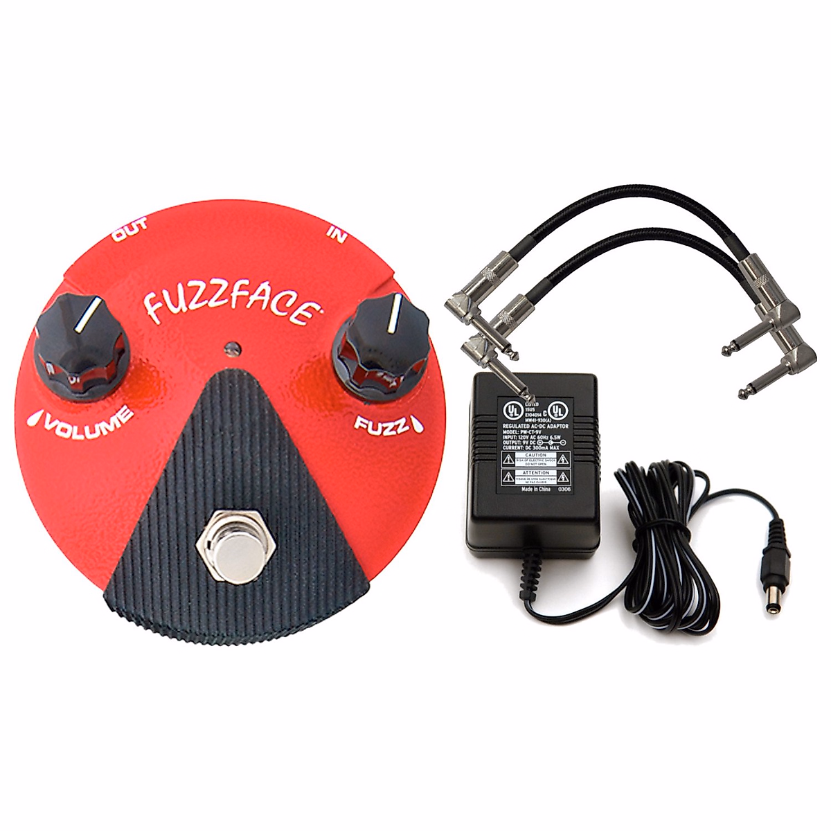 Dunlop FFM2 Red GERMANIUM FUZZ FACE MINI Pedal w/ 9V Power Supply and Patch Cables