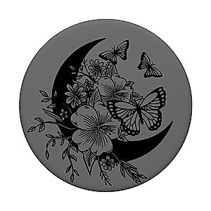 Mid Grey Gray Black Butterfly Crescent Moon Flower PopSockets Standard PopGrip