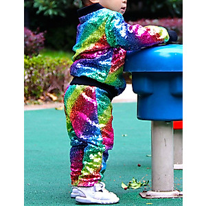 Cilucu Kids Jackets Girls Boys Sequin Zipper Coat Jacket for Toddler Birthday Christmas Clothes Long Sleeve hoodie Rainbow Black 7-8years