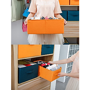 ALYER Collapsible Fabric Storage Organizer with Handles ,Shelf Bins Box Container for Bedroom Office Closet Babies Nursery Toys Books Clothes (Orange)