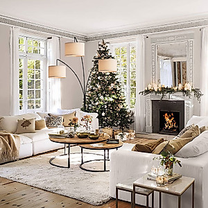 PARTPHONER Arc Floor Lamps for Living Room, Modern Black Floor Lamp Tall Standing Lamps, Multi-Arm Trilage Arched Floor Lamp for Bedroom Lounge Home Office, Light Beige Shades