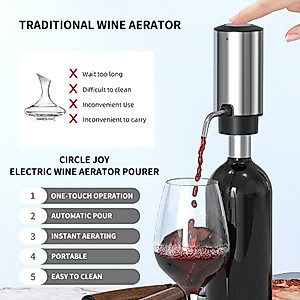 CIRCLE JOY Electric Wine Opener Set 4-in-1 Wine Set with Rechargeable Wine Opener, Rechargeable Wine Aerator Pourer, Foil Cutter and Vacuum Wine Stopper, Gift Set for Wine Lovers, Silver