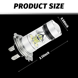 Ajxn 2 PCS Car H7 Led Fog Lamp, 20Led 100W High Power Super Bright Light Bulb Replacement, Plug and Play High Performance Daytime Running Light Low Beam, Universal Bulb for Most Cars (White)