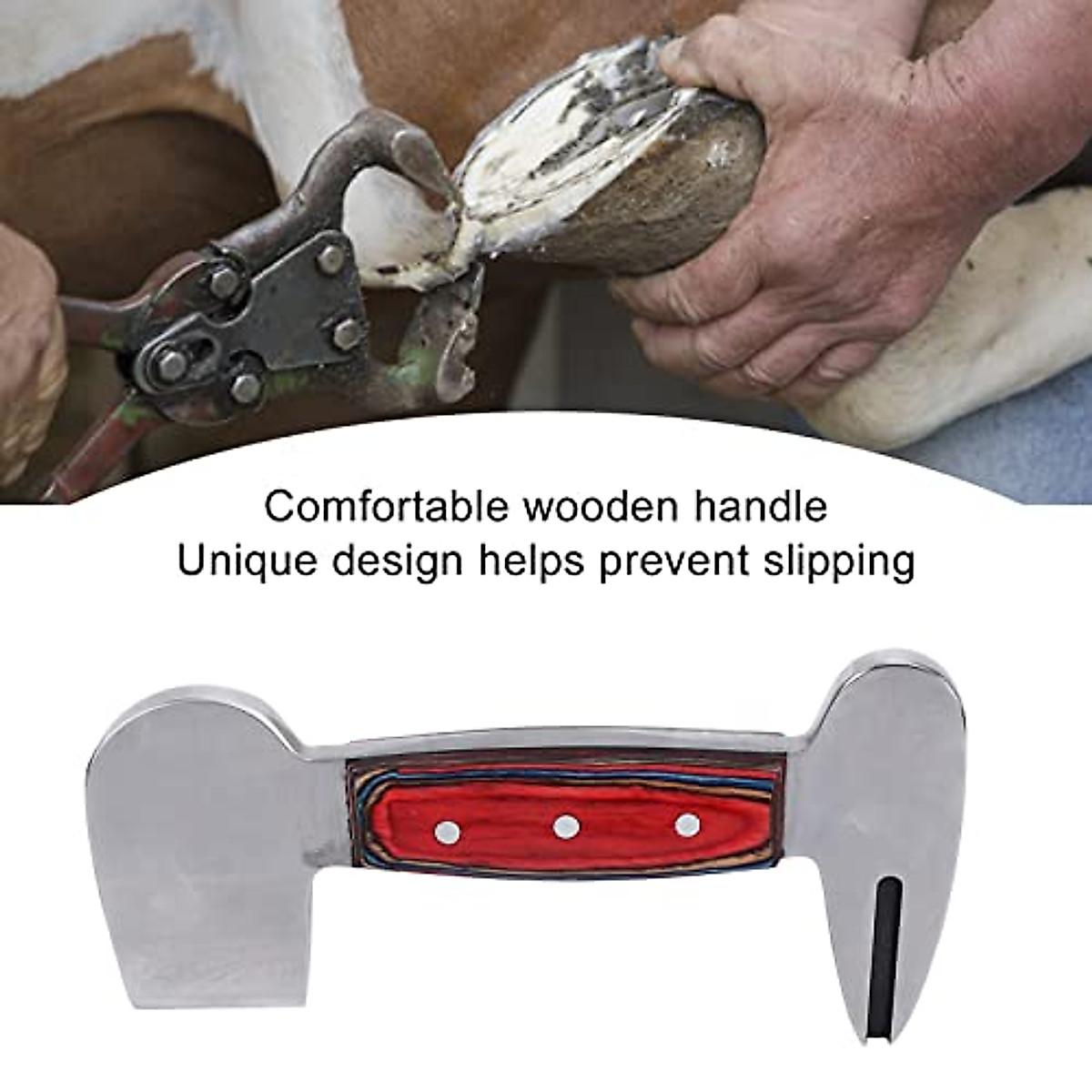 plplaaoo 6.7in Hoof Knife Sharpener, Double Sided Blade Farrier, Hoof Knife with Wooden Handle, Horse Shoe Knife Right Handed, Horses Hoof Trimming Tools for Horses Hoof Repairment, Tool Steel