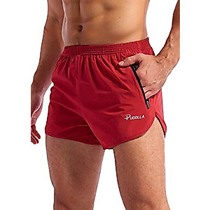 Pudolla Men’s Running Shorts 3 Inch Quick Dry Gym Athletic Workout Shorts for Men with Zipper Pockets(Dark Red X-Large)