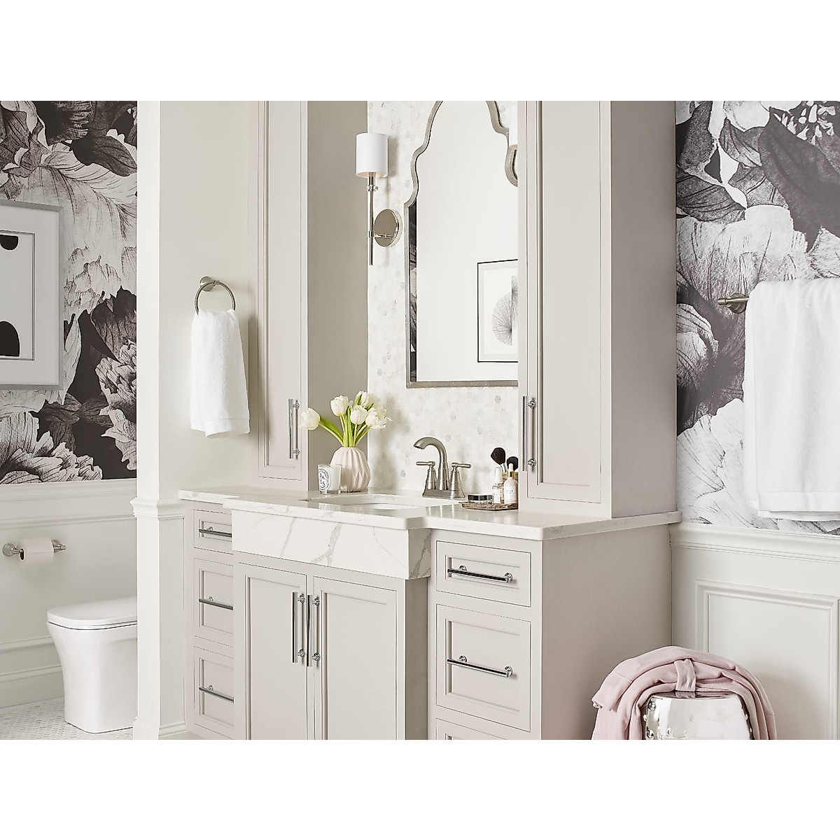 Moen Halle Spot Resist Brushed Nickel Two-Handle Centerset Bathroom Sink Faucet with Drain Assembly, 84971SRN