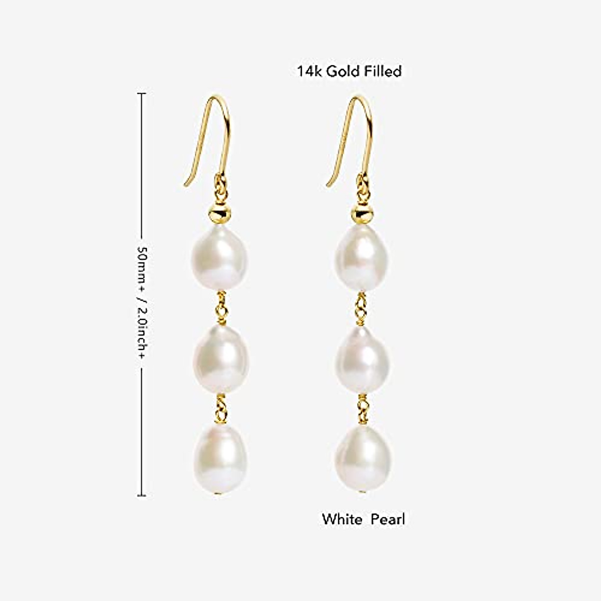 Pearl Drop Dangle Earrings for Women 14K Gold Filled Multiple Real White Freshwater cultured﻿ Pearl Earrings COMOTO Jewelry