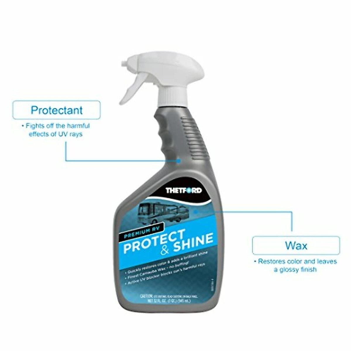 Thetford Premium RV Protect & Shine - Spray Carnauba Wax Treatment for RVs - Cars - Boats - Motorcycles - 32 oz 32755