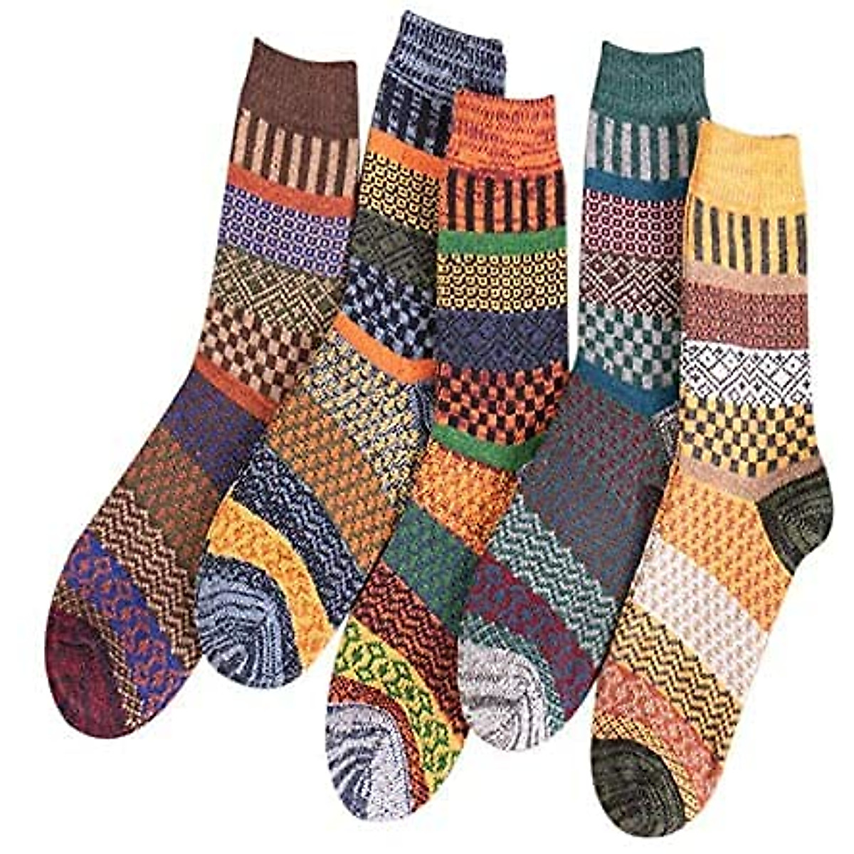 5 Pairs Autumn Winter Nordic Socks Thick Knitted Two-Way Colorful Patten (5-color mix)