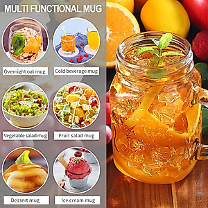 YSJILIDE Smoothie Cup with Lid and Straw, Iced Coffee Cup Reusable, Mason Jar Cups, Mason Jar Drinking Glasses for Juice Coffee Milkshake, Mason Jars with Handle Set of 2 (WHTIE)