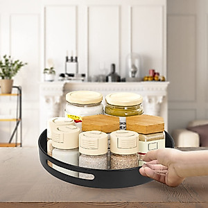 Songaa Lazy Susan Turntable Cabinet Organizer Rotating Spice Storage Rack, 360 Degree Rotating Spice Rack Metal Lazy Susan for Cabinet Pantry Kitchen Countertop Refrigerator Table Storage Black