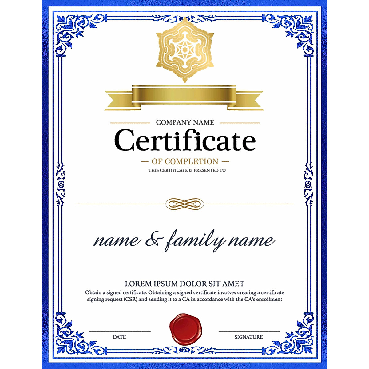 Professional Certificate Paper 8.5 x 11 for Printing, Diploma Paper, Award Certificates Paper, 80 lb, 15 Count, Gold Foil Border, for Office, Business Awards, Graduation, School (Blue)
