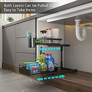 CICUFY Metal Under Sink Organizer,2-Tier Double Sliding Under Sink Storage for kitchen & Bathroom Cabinet-Black