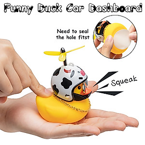 Haooryx 3 Pack Cow Print Rubber Duck Toys Car Ornaments, Farm Animal Theme Yellow Ducks Car Dashboard Decorations Black White Cow Print Helmet Duck with Propeller Squeak Toys Gift for Kids Adult