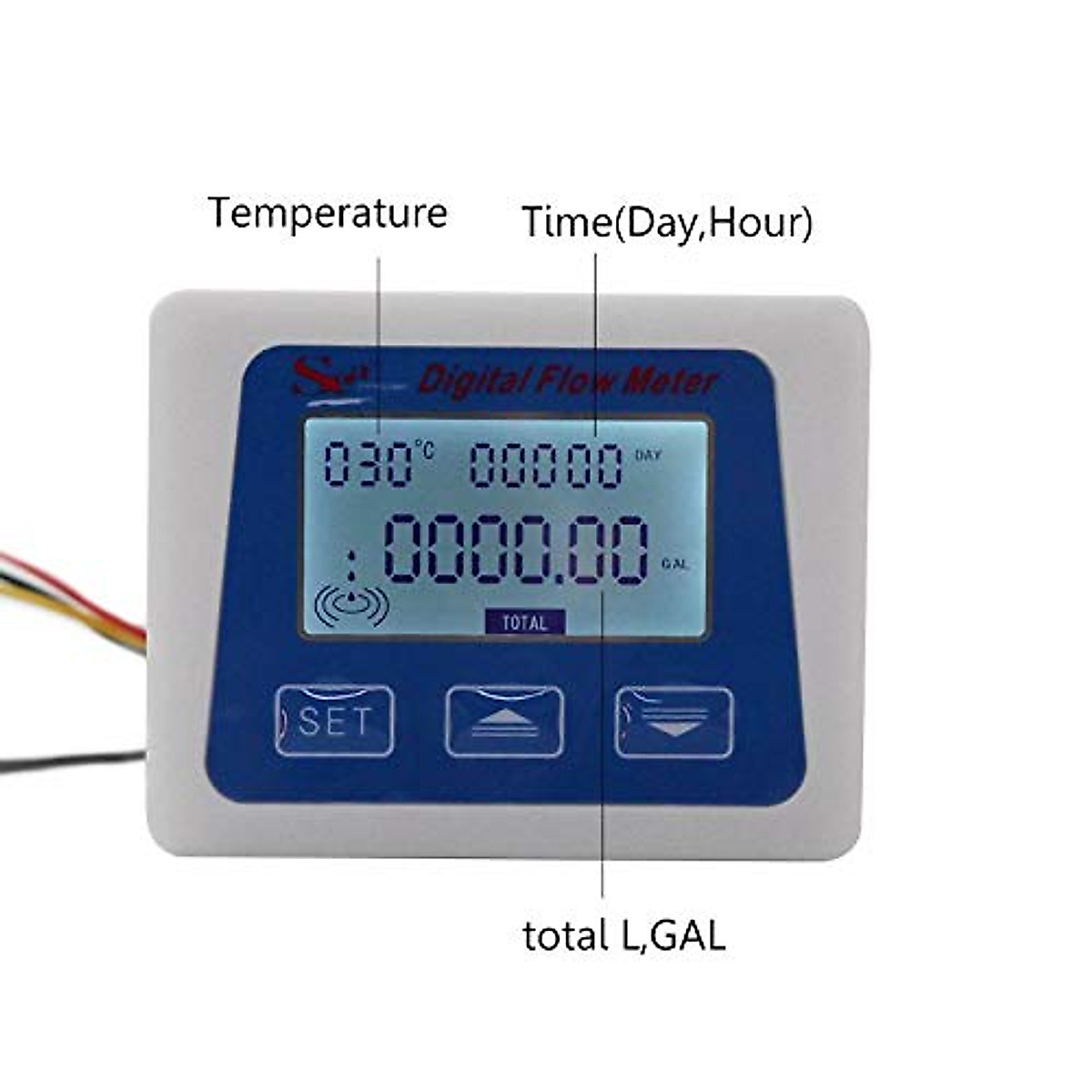 Digital Flow Meter Water Flowmeter Temperature Time Record with G1/2 Flow Sensor