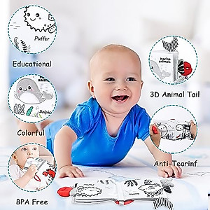 Vicloon Soft Cloth Baby Books, Baby Books 0-6 Months, 3D Black and White High Contrast Soft Cloth Book, Washable Non-Toxic Early Baby Book