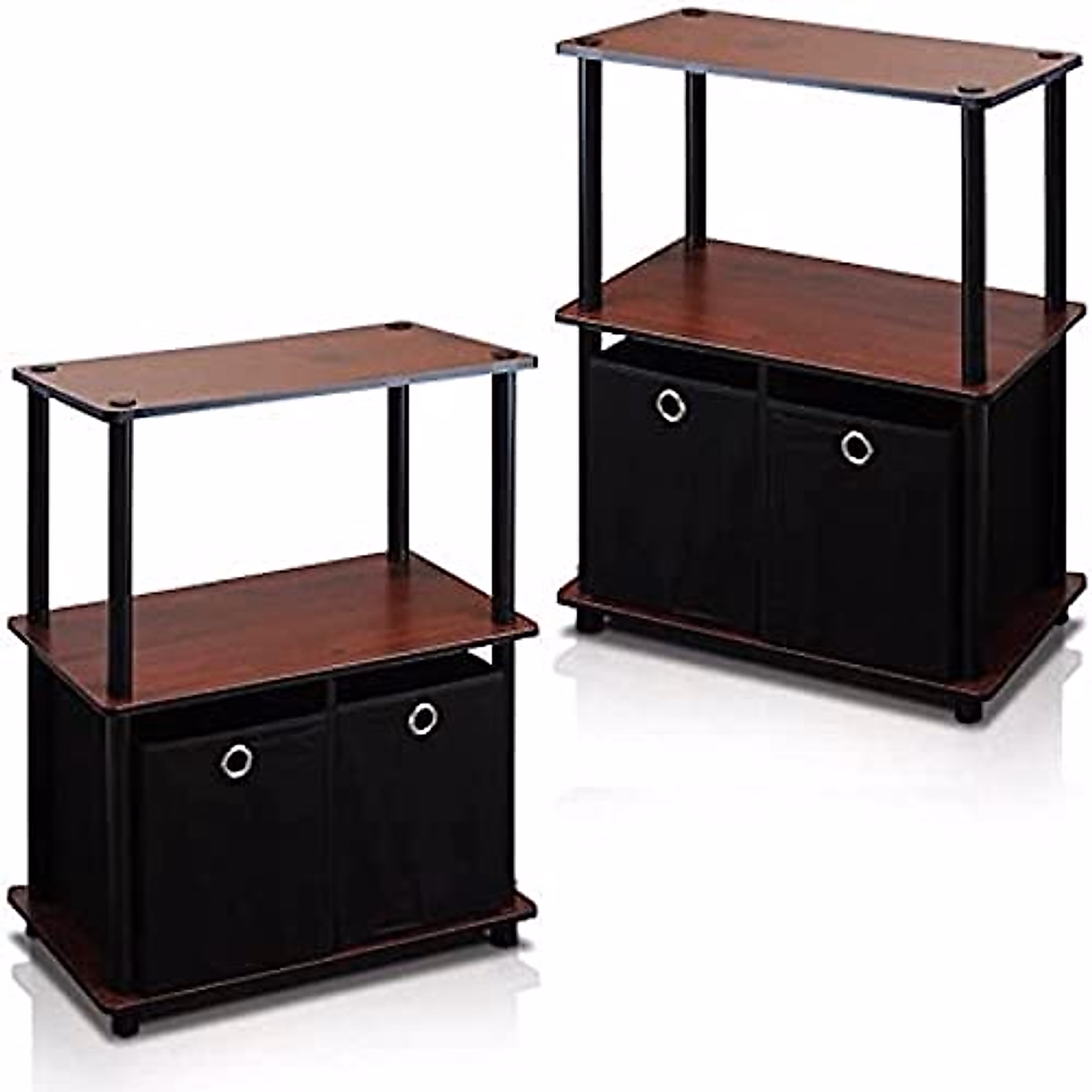 Furinno Go Green 3-Tier 2-Bins Multipurpose Storage Shelf, 2-Pack, Dark Cherry/Black