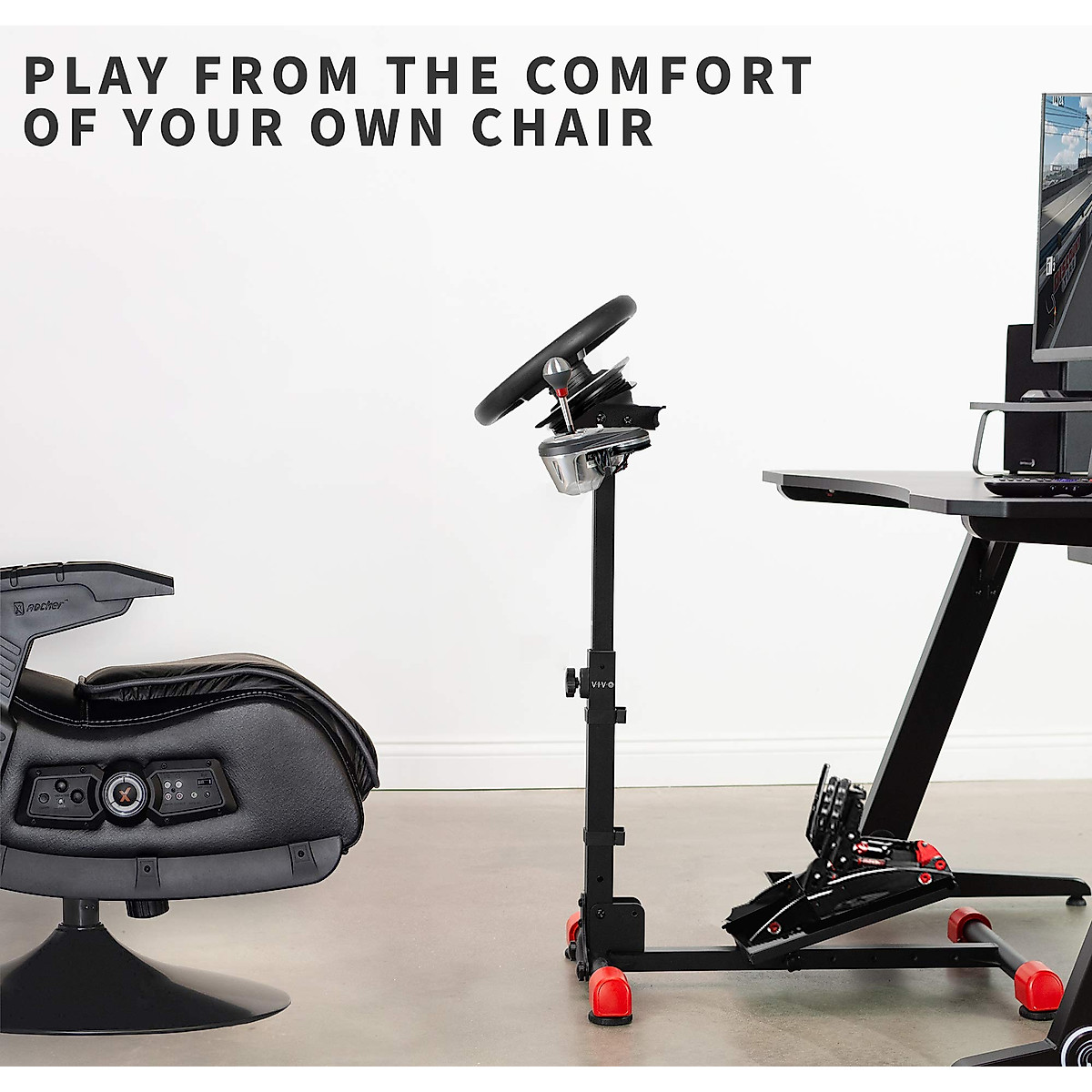 VIVO Racing Wheel Stand with Gear Shifter and Pedal Mount Wheel, Gear Shifter, Pedals Not Included Fits Logitech, Thrustmaster, Fanatec, Compatible with Xbox, Playstation 3, PC Games STAND-RACE1A
