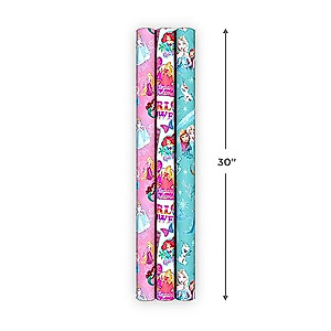 Hallmark Disney Princess and Frozen Wrapping Paper with Cutlines on Reverse (3 Rolls: 60 Square Feet Total) for Birthdays, Christmas, Valentine's Day