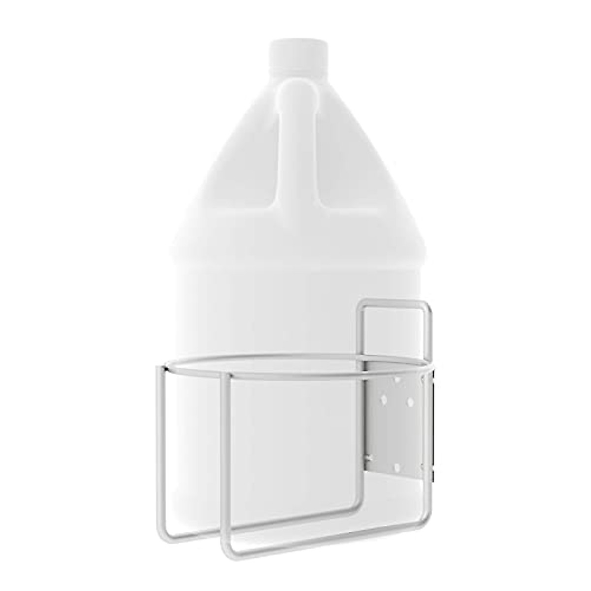 Wall Mounted Gallon Jug Holder w/ Hardware Included | Heavy Duty Steel Frame & Bracket USA Made | Round Bottle Hand Sanitizer, Soap, Detergent & Garage Storage Rack | Powder Coated White