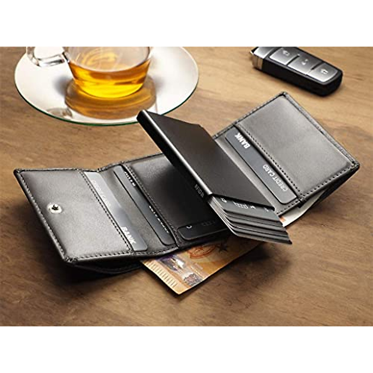 PULARYS Mini Wallet BOSTON - Multifunckion Credit Card Case - Italian Leather - RFID blocking - Size: 7.5 x 9.5 x 2.5 cm - Space for up to 10 Cards - Snap Fastener - Classic Design
