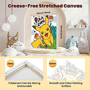 xackcme 4 Pack Cartoon Paint by Number for Kids with Wooden Frame-Cartoon Paint by Numbers for Kids Ages 4-8-12,Easy Paint with Numbers DIY Acrylic Oil Painting Kits for Home Wall Decor(8X8inch)