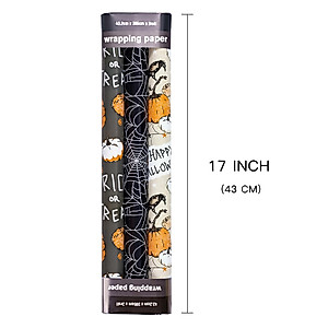 LeZakaa Halloween Wrapping Paper Roll - Mini Roll - Spooky Design with Pumpkins, Ravens, Spider Webs for Gift Wrap, DIY Craft - 17 x 120 inches - 3 Rolls (42.5 sq.ft.ttl.)