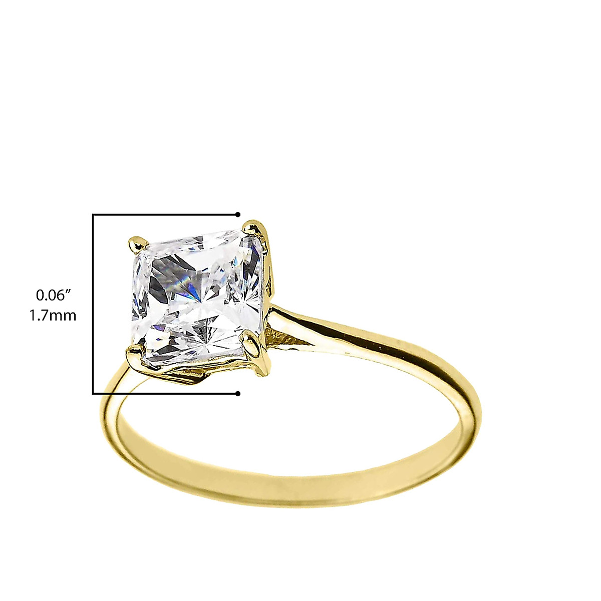 10K Yellow Gold Princess Cut Square Cubic Zirconia Solitaire Cathedral Engagement Ring - Size 8