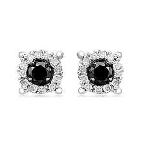 Jewelili Stud Earrings with Treated Black and Natural Round White Diamonds 1/4 Cttw in Sterling Silver