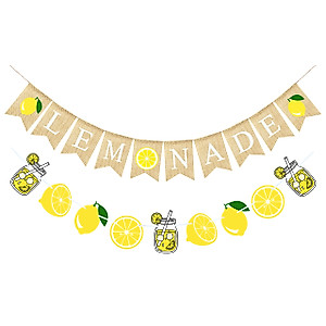 VILIFEVER Burlap Lemonade Banner for Lemonade Stand Decorations, Lemon Garland Summer Lemon Party Decorations Lemonade Themed Bridal Shower Birthday Party Supplies Lemon Decor