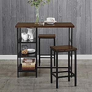 Dorel Living Cosmo 3-Piece Metal Pub Set With Wood Top, Dark Mahogany