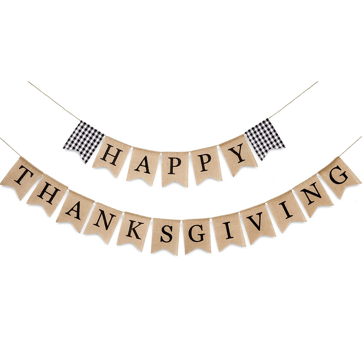 Whaline Happy Thanksgiving Banner Rustic Thanksgiving Bunting Banner White Black Buffalo Plaid Thanksgiving Hanging Decoration Supplies for Farmhouse Home Party Mantle Fireplace Wall Window