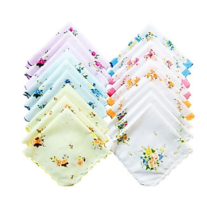 CoCoUSM Womens Vintage Floral Print Cotton handkerchiefs Bulk 10 PCS