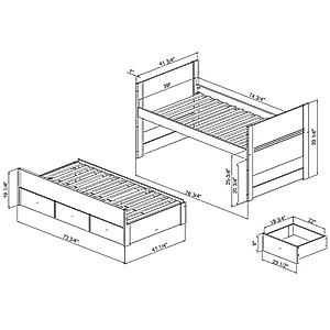 Bedz King All in One Twin Bed with Twin Trundle and 3 Built in Drawers, Weathered Honey