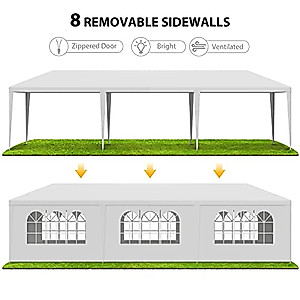 JupiterForce 10 x 30 Outdoor Wedding Party Tent Camping Shelter Gazebo Canopy with Removable Sidewalls Heavy Duty Tent Gazebo Storage BBQ Pavilion Canopy Cater Events, White(10' x 30')