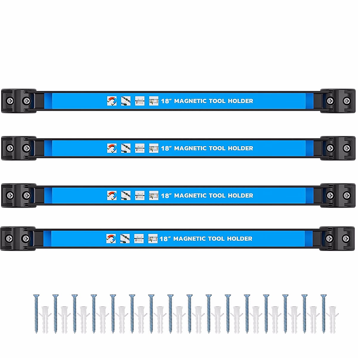 GREBSTK 18 IN Magnetic Tool Holder Strip Heavy Duty Magnetic Tool Bar Metal Tool Organizer Rack with Mounting Screws, 4PCS