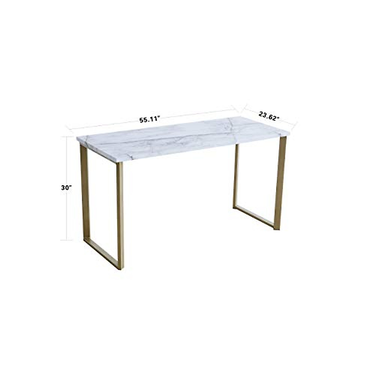 roomfitters Marble Print Top Writing Desks/Workstation for Home Office, Gold Legs, 55.1" W