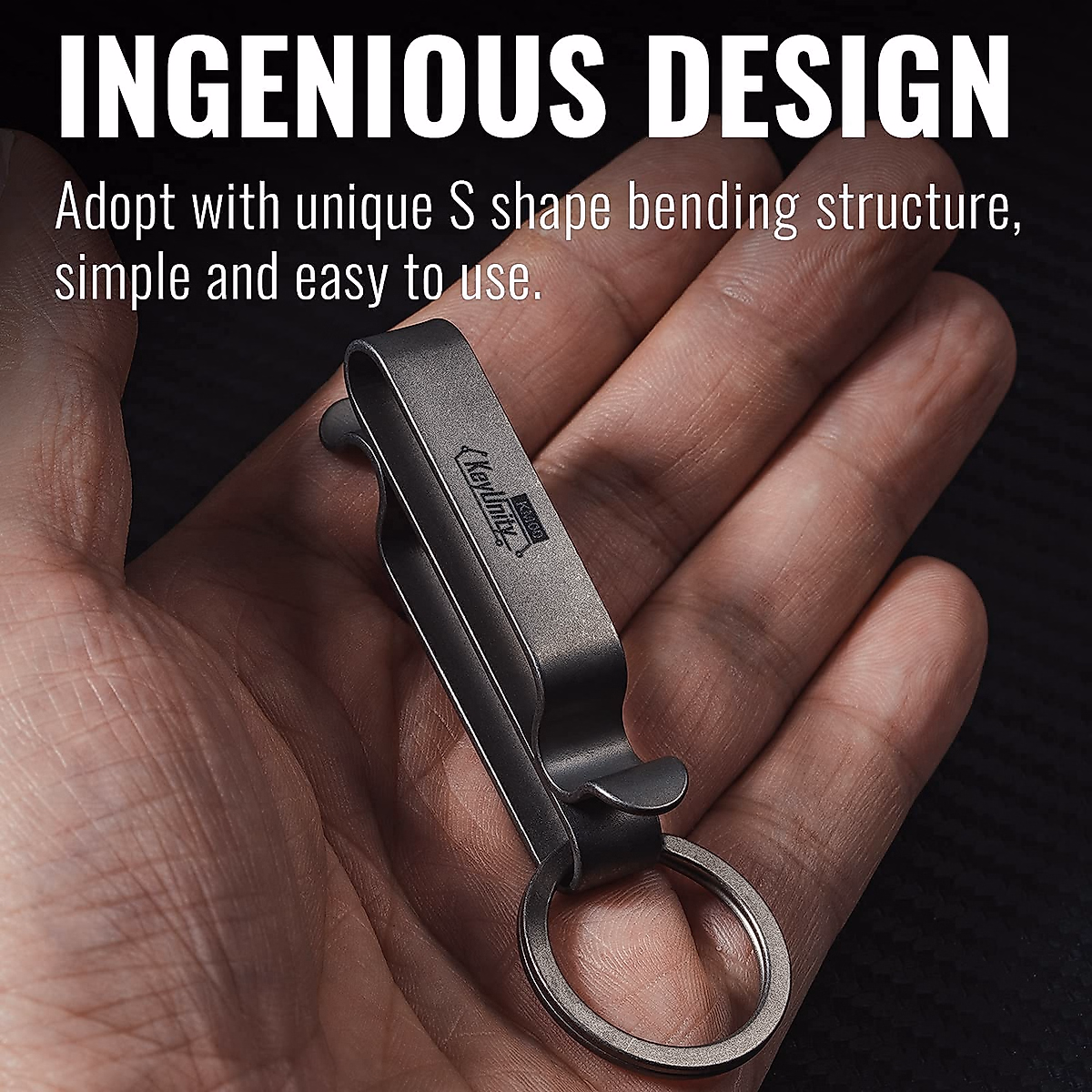 KeyUnity KM00 Titanium Belt Loop Keychain Clip Double Side Quick Release Key Holder with Detachable Key Ring (Stonewashed)