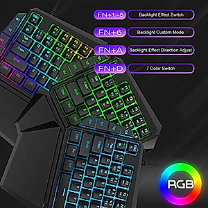 UrChoiceLtd One-Handed RGB Mechanical Gaming Keyboard,Upgrade Multimedia Knob USB Wired Professional Gaming Keypad with Macro Function, Detachable Wrist Rest For PC/Xbox/PS4 (Black/Blue Switch)