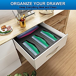 MFTEK Ziplock Bag Organizer for Kitchen Drawer, Plastic Bag Holder Baggie Storage Organizer, Compatible with Gallon, Quart, Sandwich and Snack Variety Size Bag