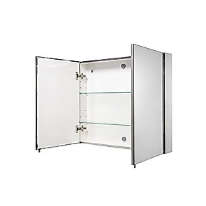 Croydex Finchley Double Door, Surface Mount Flexi-Fix Easy Installation System Medicine Cabinet, 31.5 in (W) x 26 in (H) Stainless Steel