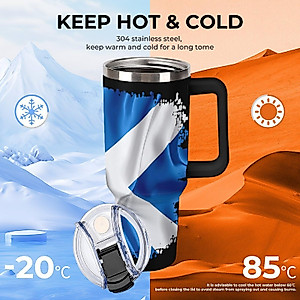 Scotland Scottish Flag 40 Oz Tumbler with Handle And Straw Lid,Insulated Reusable Stainless Steel Travel Glass Mug 40 Ounces